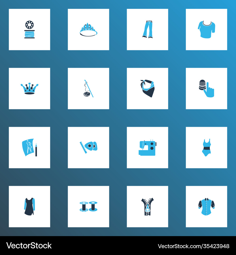 Fashion design icons colored set with thimble Vector Image