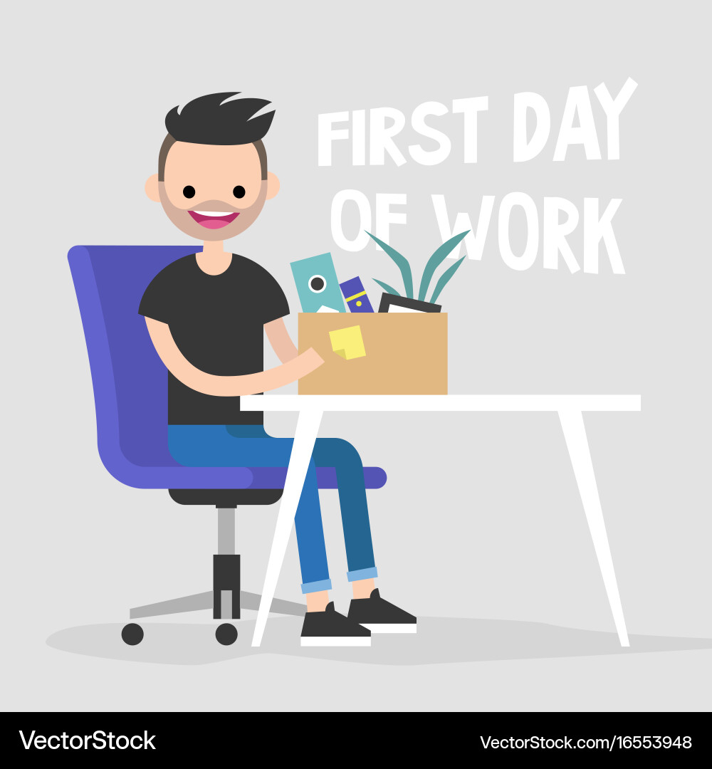 First day of work young character holding a box Vector Image