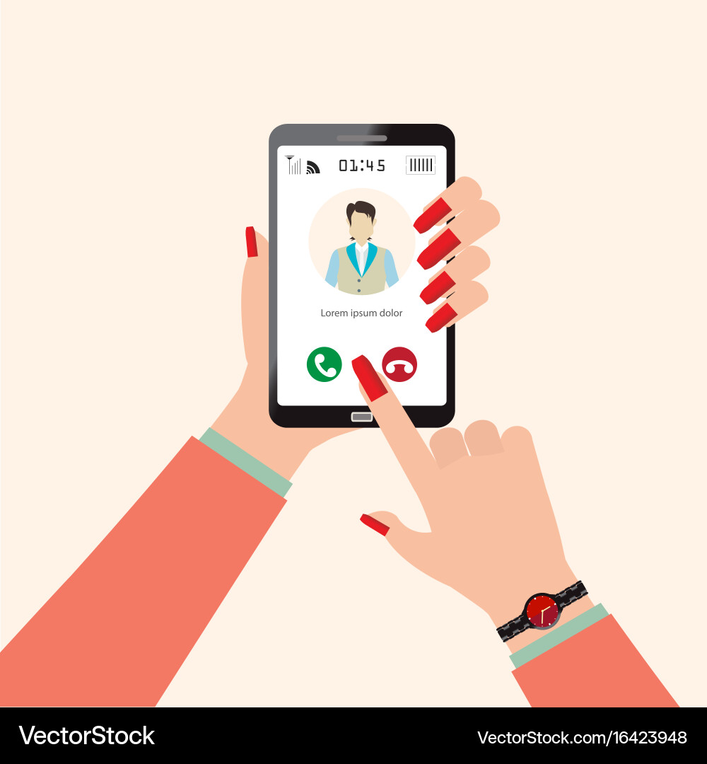 Hand holds smartphone incoming call from man Vector Image
