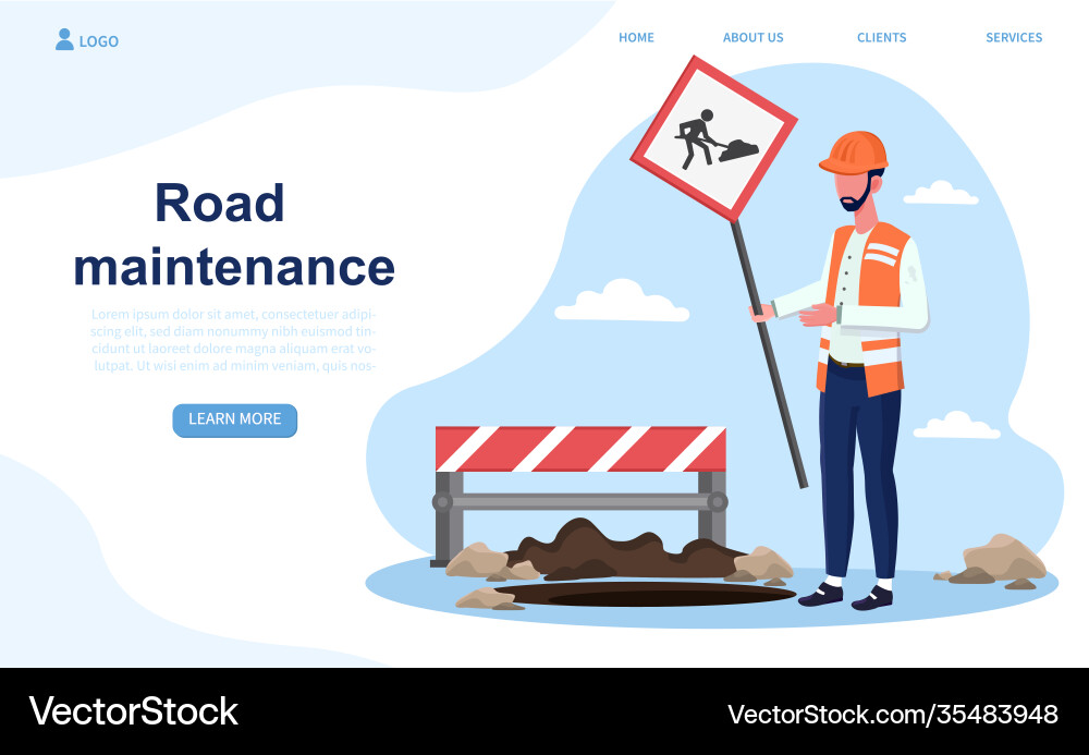 Male construction worker is puts a sign road Vector Image