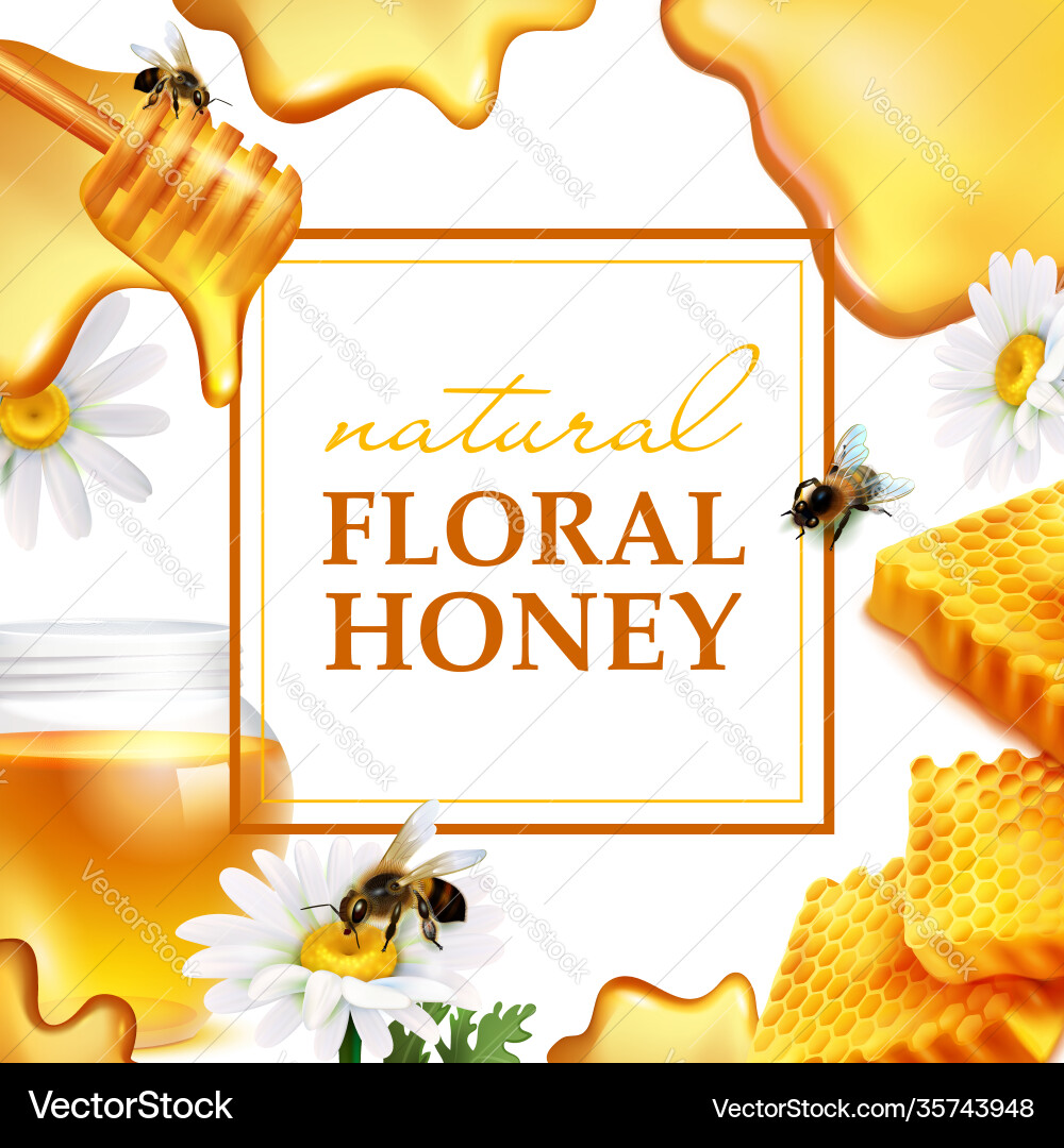Natural floral honey colorful frame Royalty Free Vector