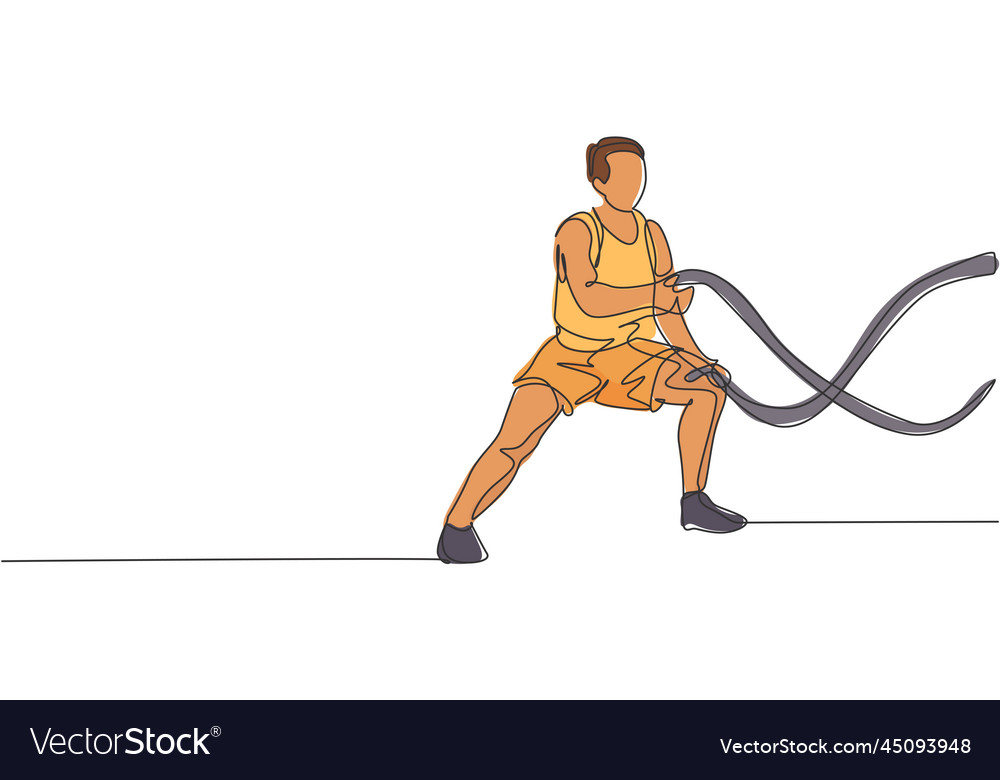 One single line drawing of young energetic man Vector Image