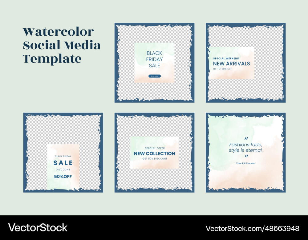 Watercolor frame social media post temlate Vector Image