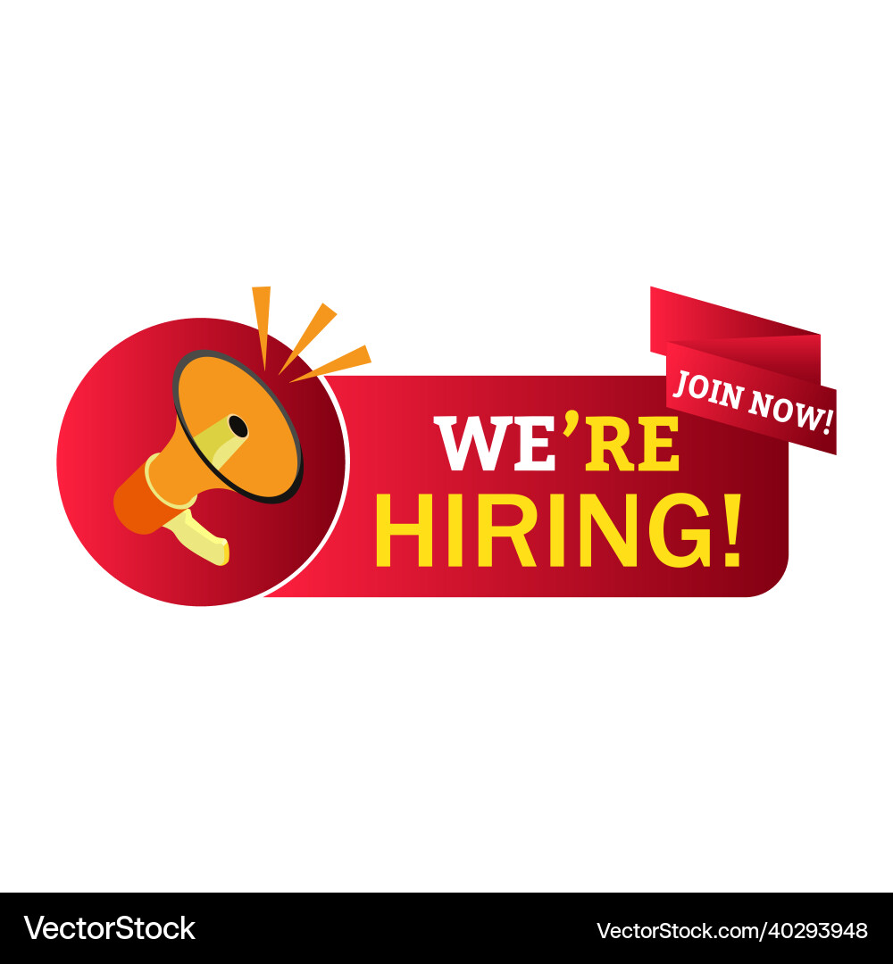 We are hiring design with mike speaker red white Vector Image