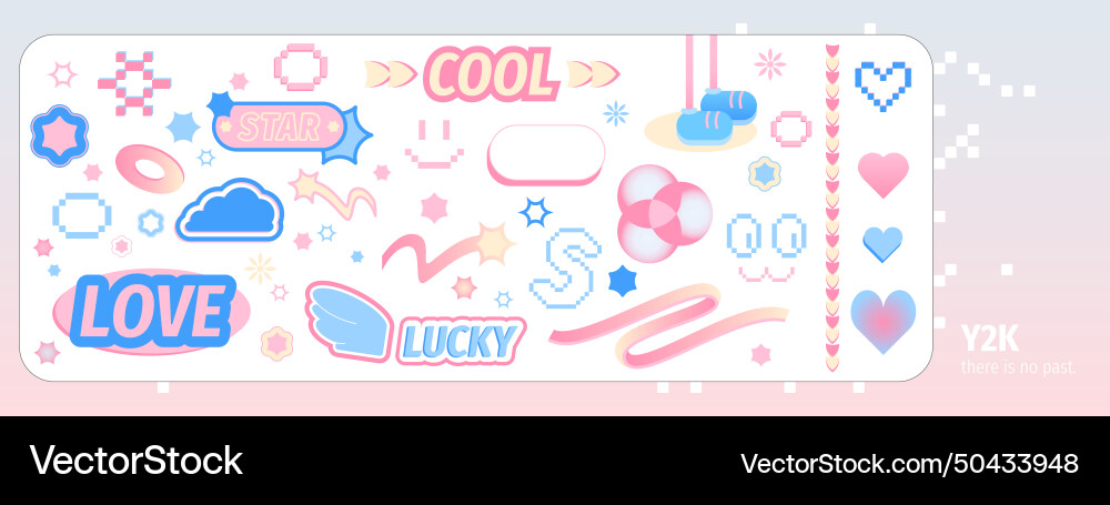Y2k style stickers set isolated on white Vector Image
