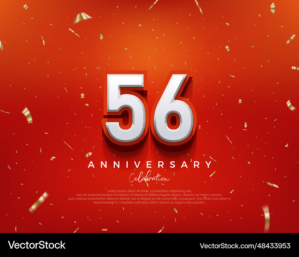 56th anniversary with white 3d numbers on fancy Vector Image