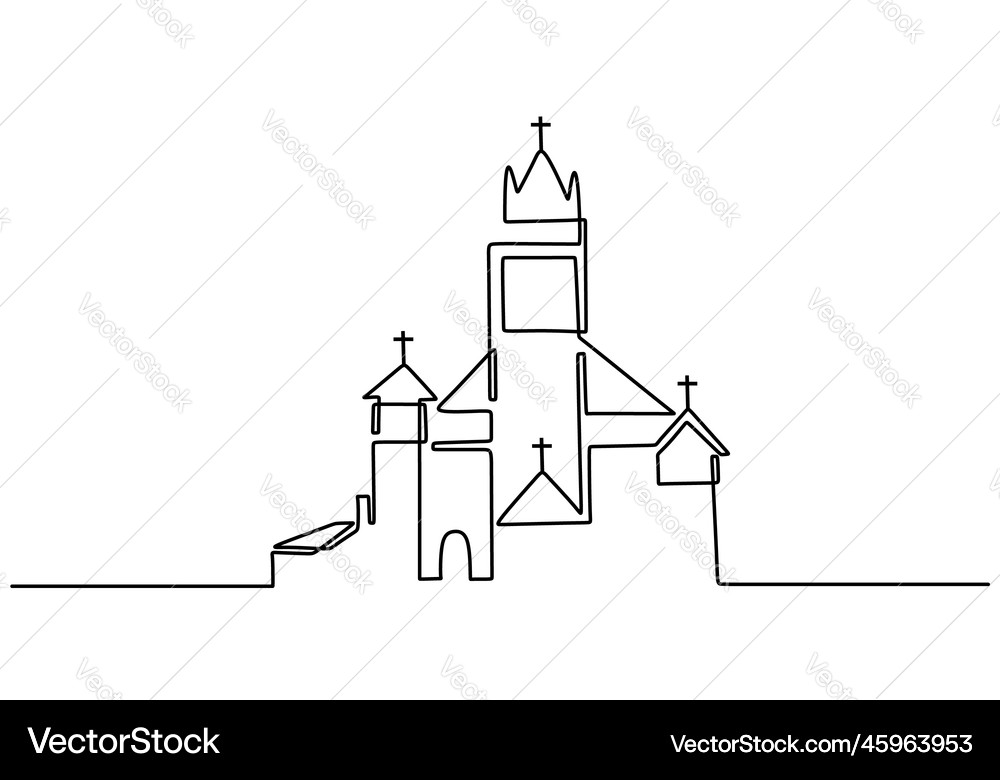 Big church continuous one line drawing minimalist Vector Image