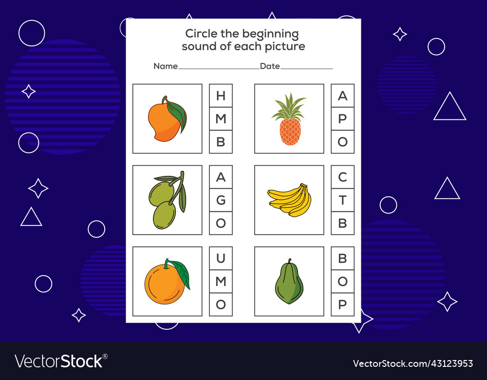 Circle the beginning sound of each picture Vector Image