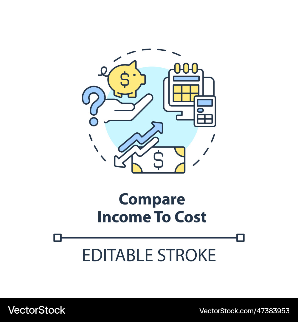 Compare income to cost concept icon Royalty Free Vector