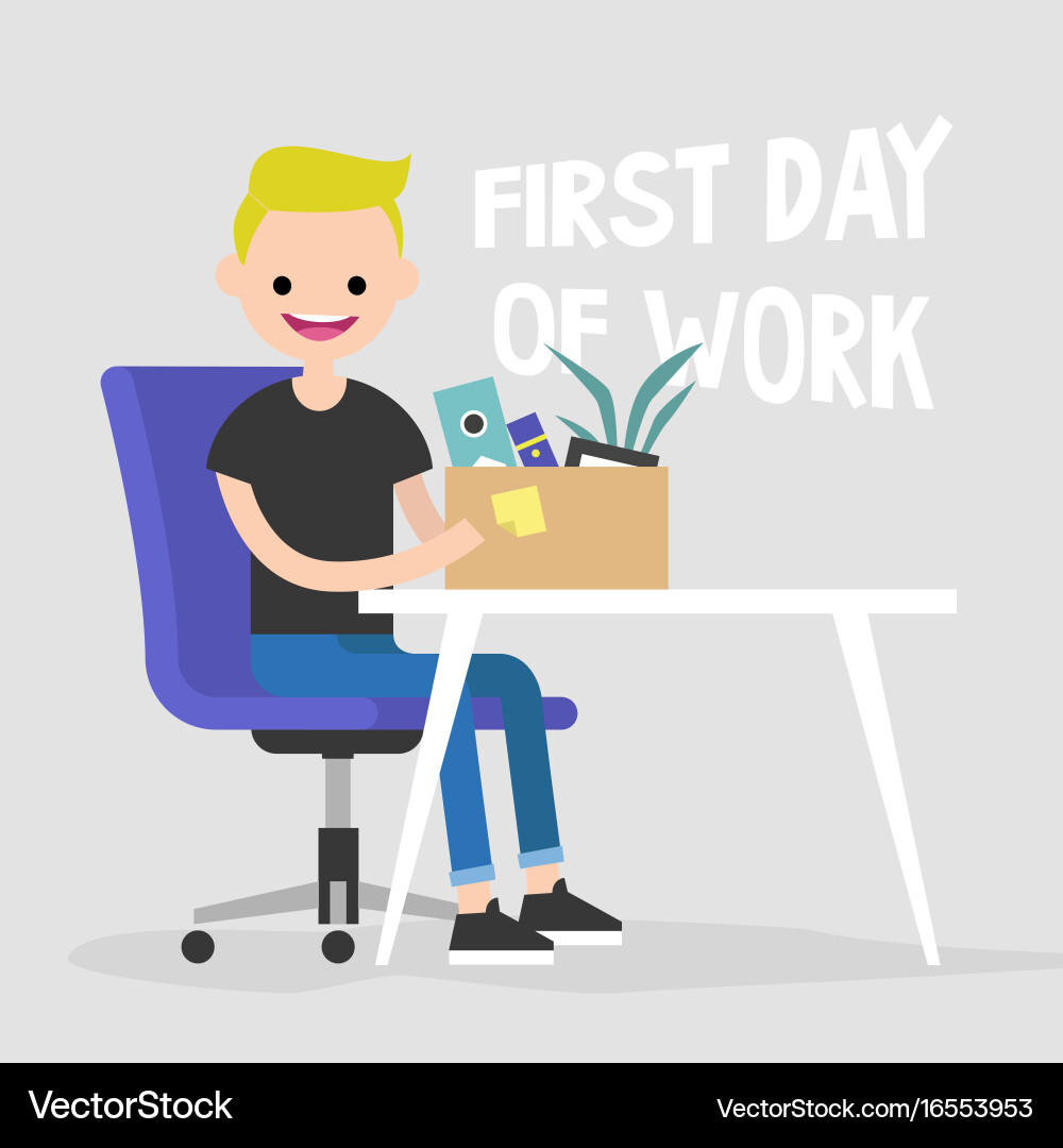 First day of work young character holding a box Vector Image