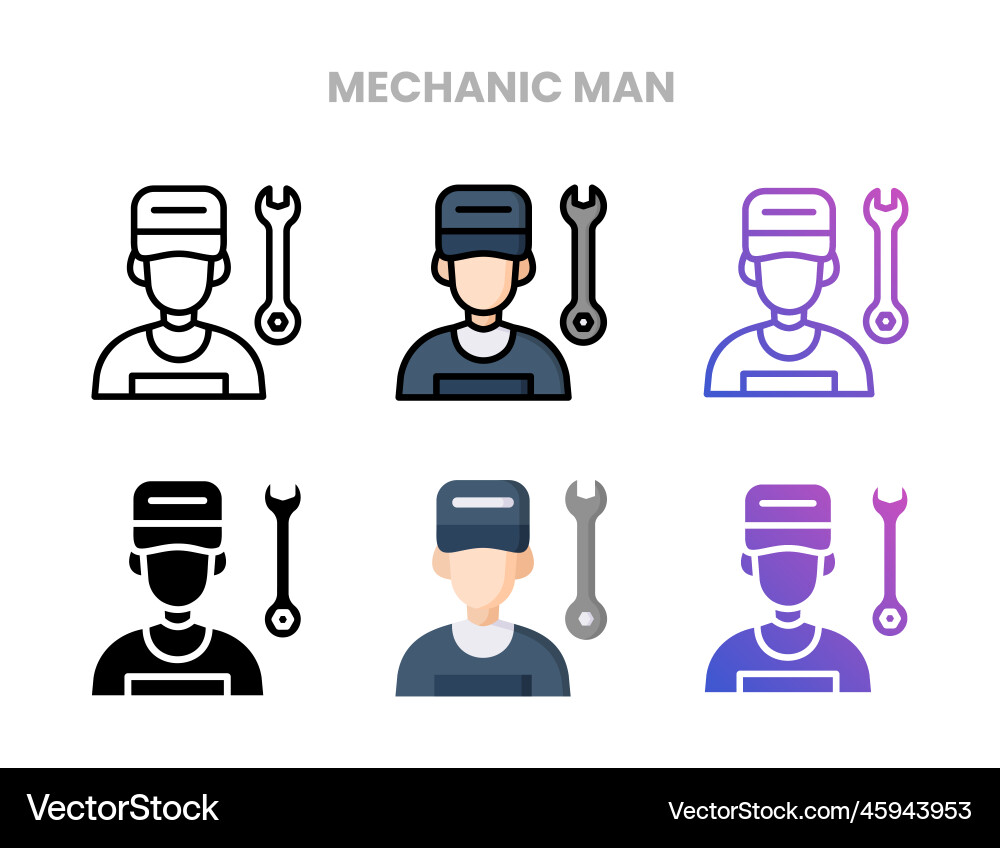 Mechanic man people icons set different styles Vector Image