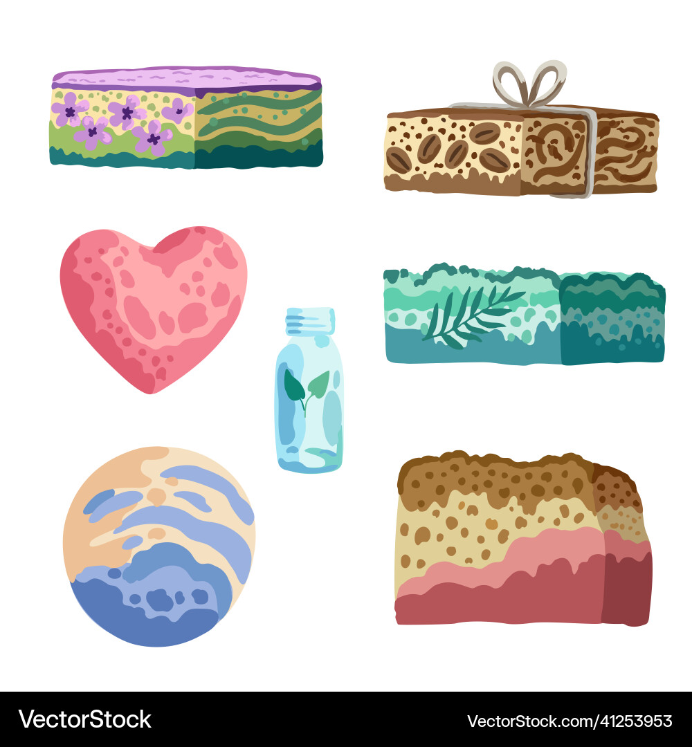 Set of colorful hand made soap design elements Vector Image