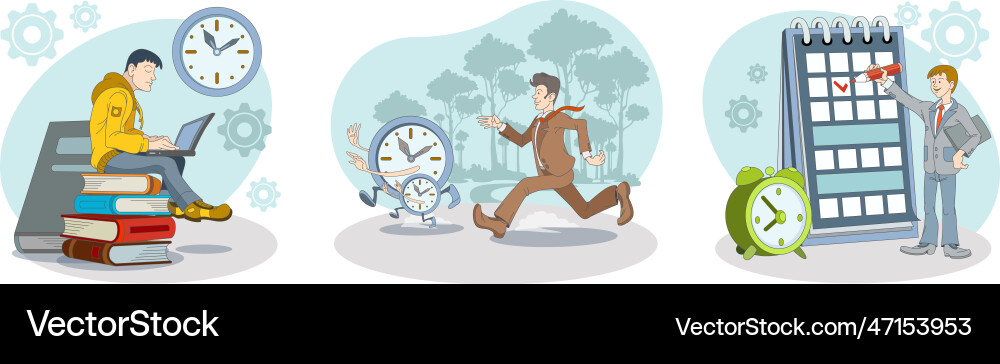 Time management with cartoon character doing job Vector Image