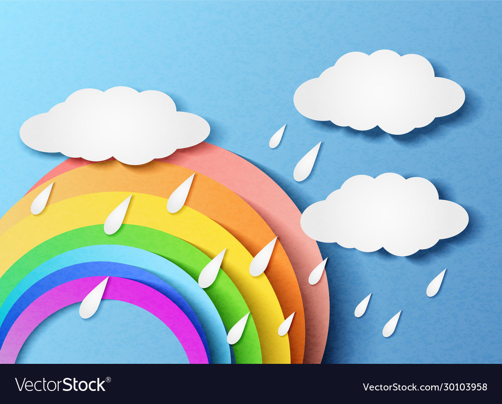 A rainbow with clouds and rain Royalty Free Vector Image