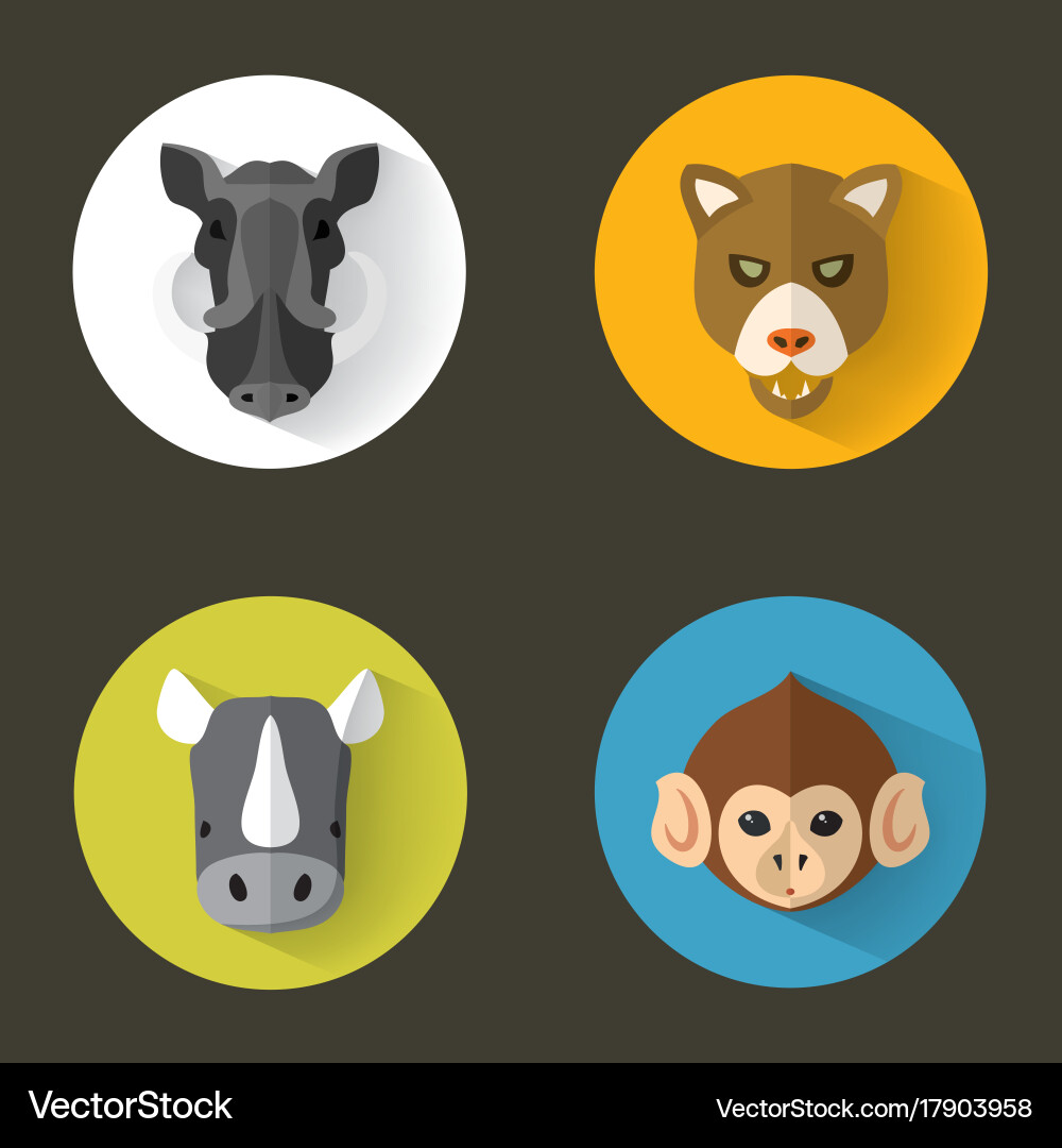 Animal portraits with flat design Royalty Free Vector Image