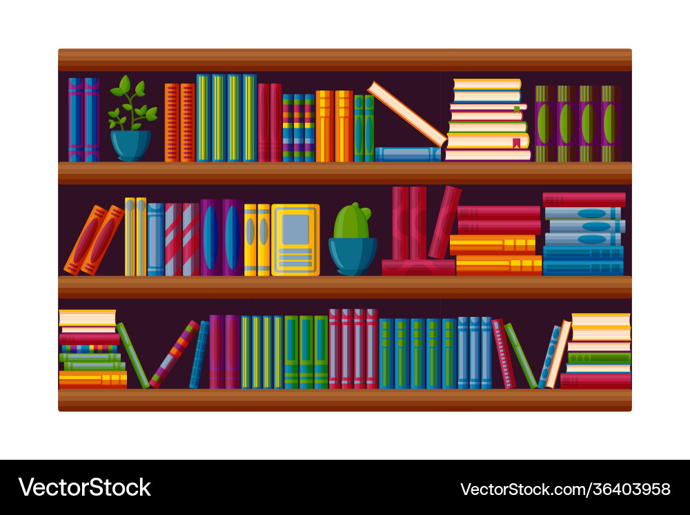 Bookcase for home library books and plants Vector Image
