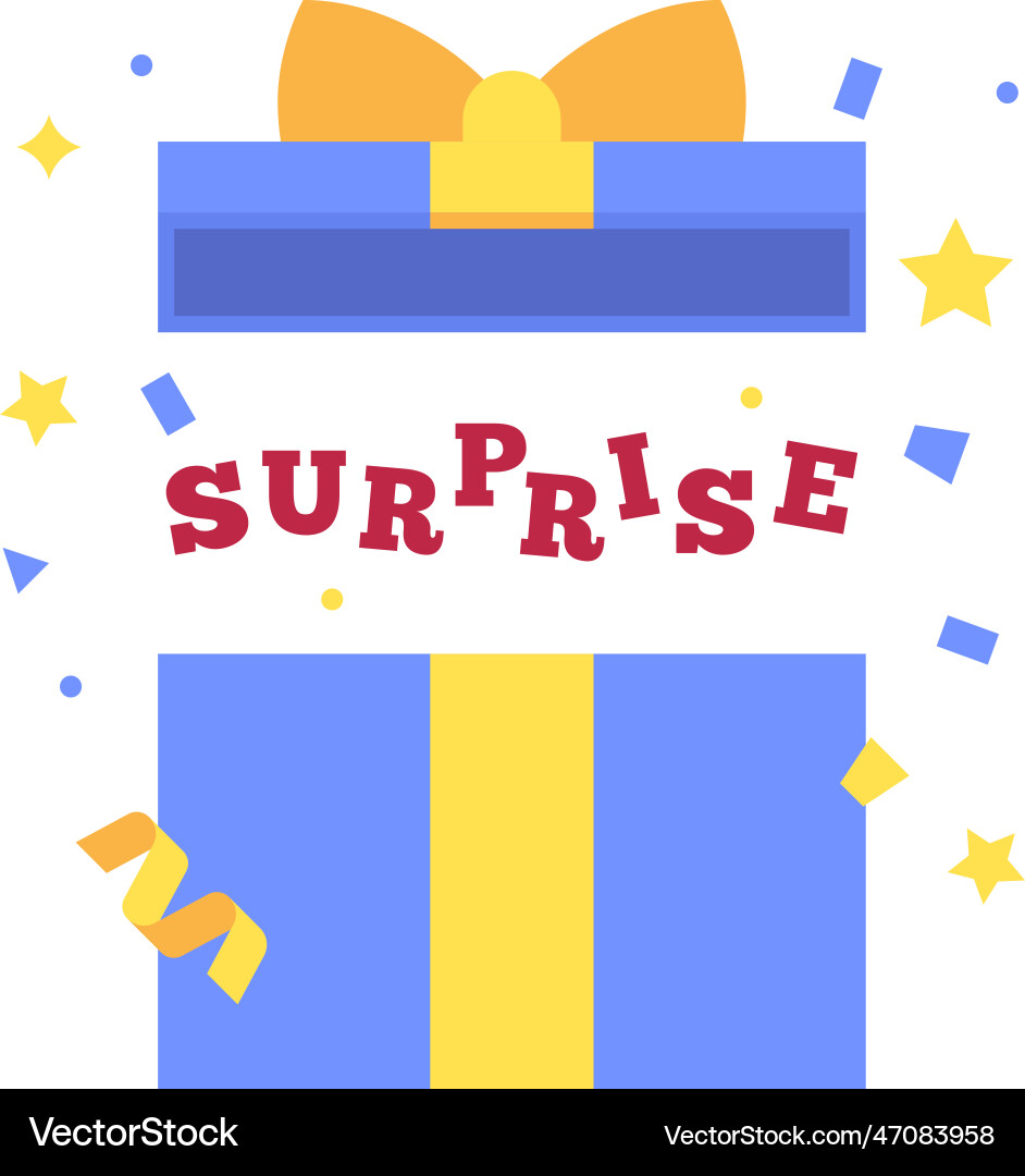 Colorful blank gift box with surprise text Vector Image