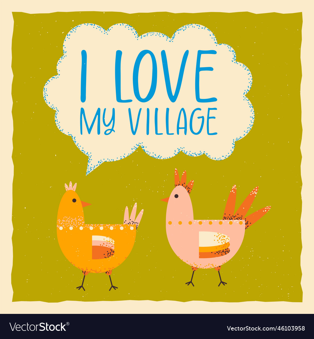 Cute Chickens Character With The Text I Love My Vector Image 