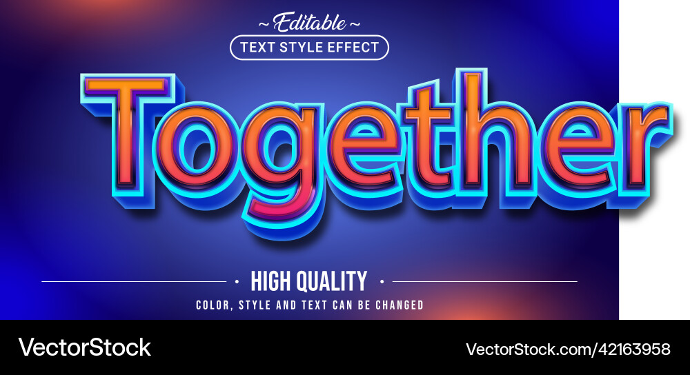 Editable text style effect - together Royalty Free Vector