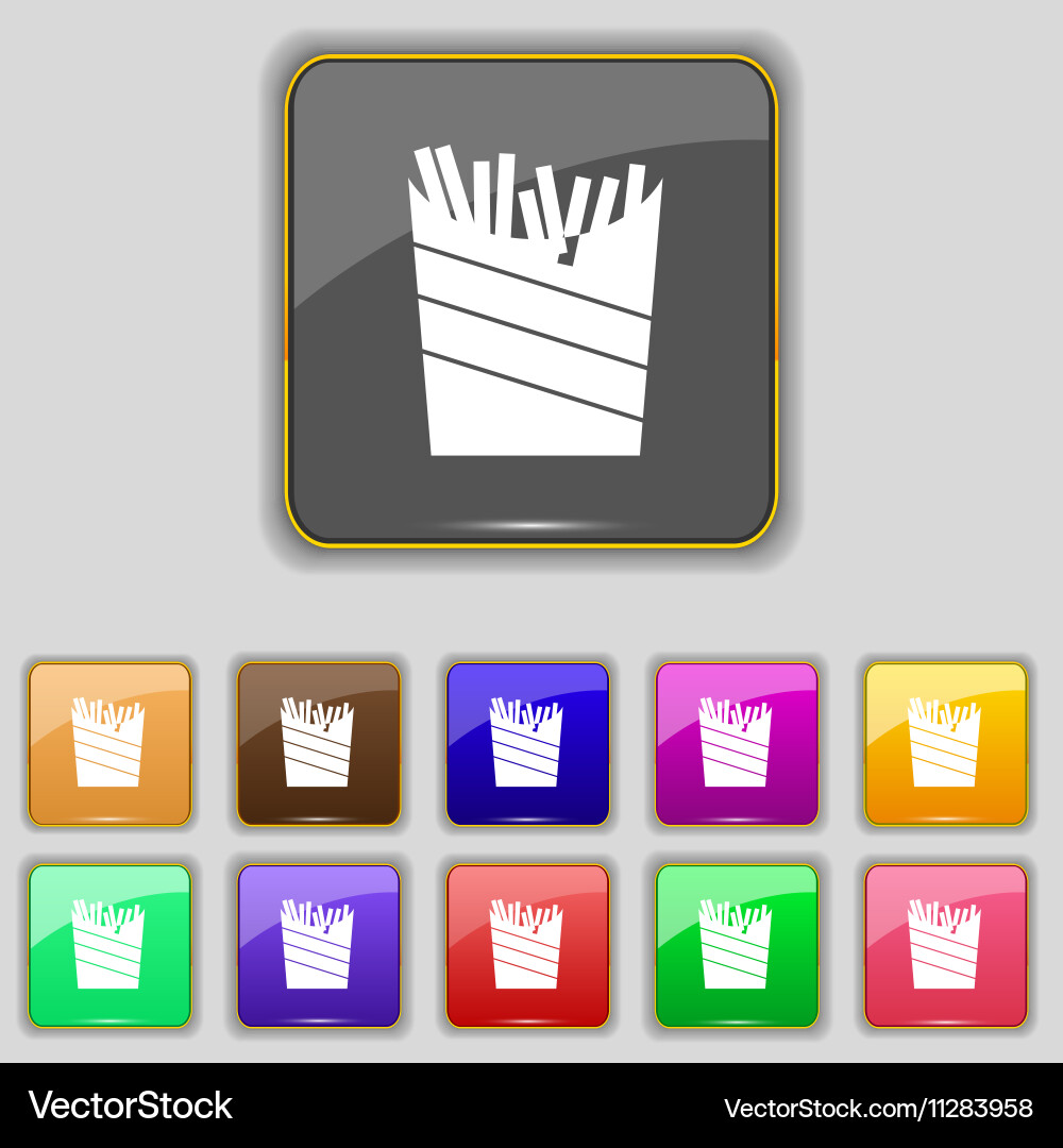 Fry icon sign set with eleven colored buttons Vector Image