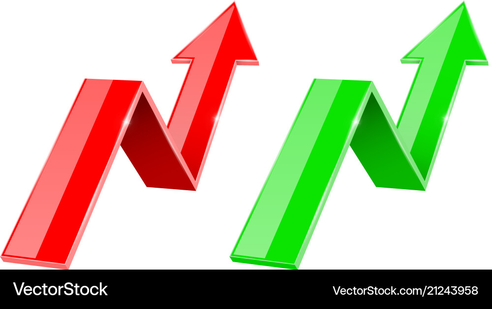 Green and red 3d up arrows financial graph Vector Image