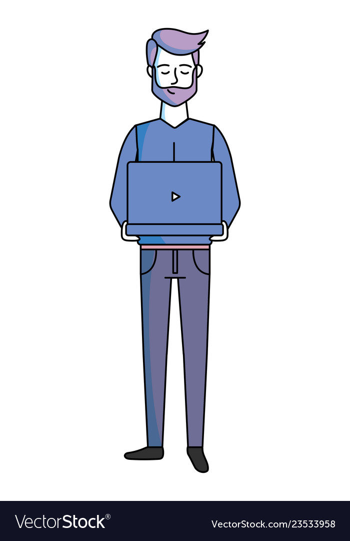 Man with computer Royalty Free Vector Image - VectorStock