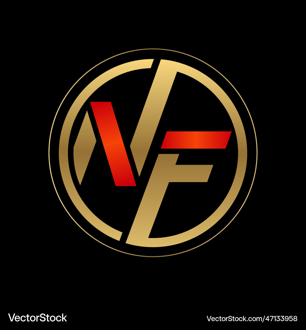 Monogram nf golden round on black background Vector Image