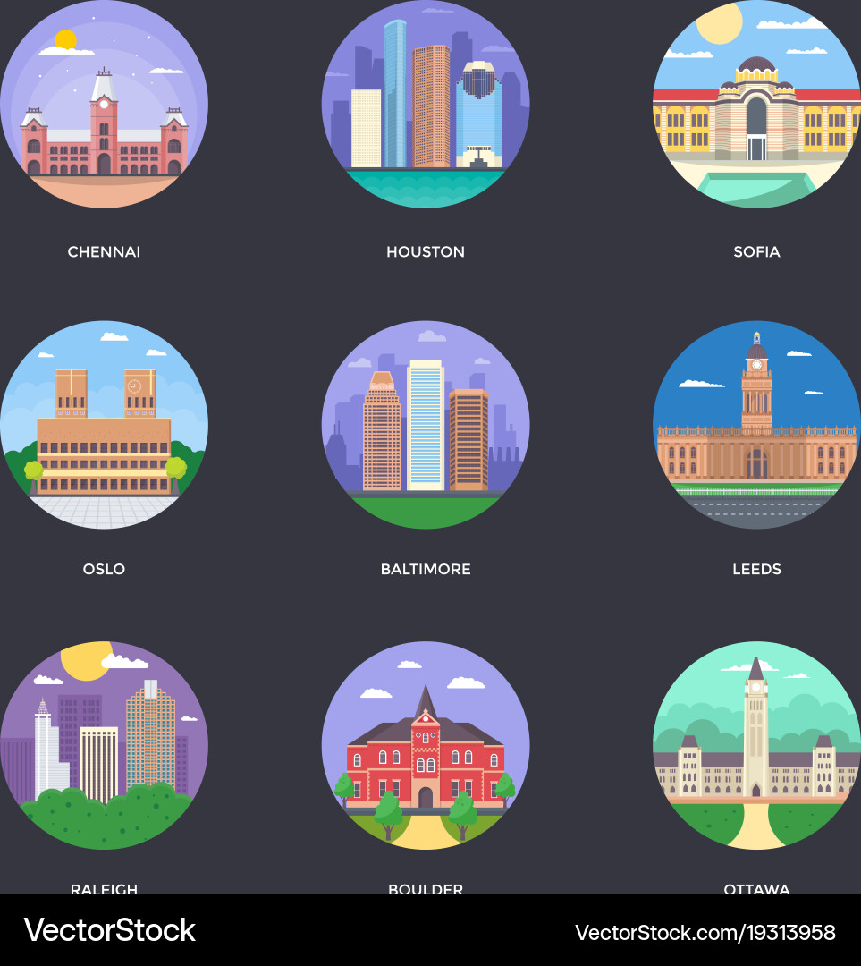 Pack of world cities 11 Royalty Free Vector Image