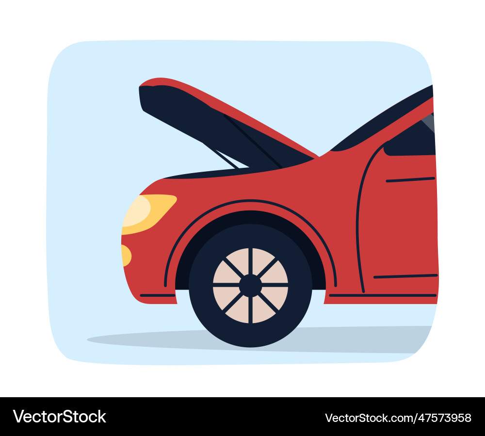 Red car with open hood concept Royalty Free Vector Image