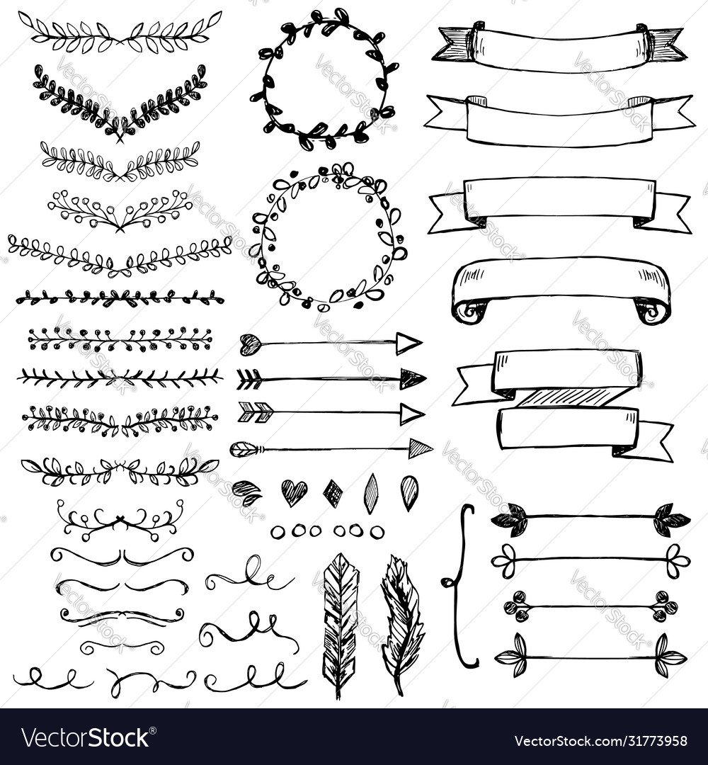 Set hand drawn design elements Royalty Free Vector Image