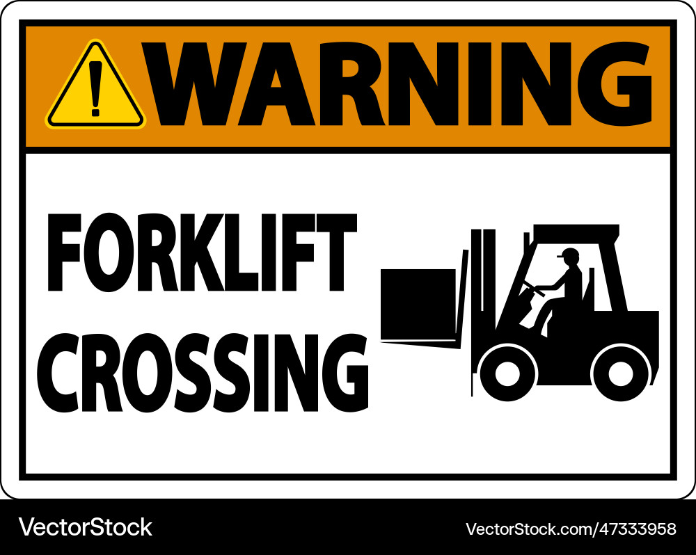 Warning forklift crossing sign on white background