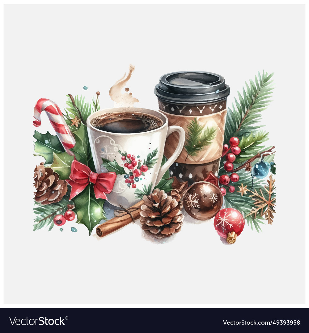 Watercolor christmas coffee file Royalty Free Vector Image