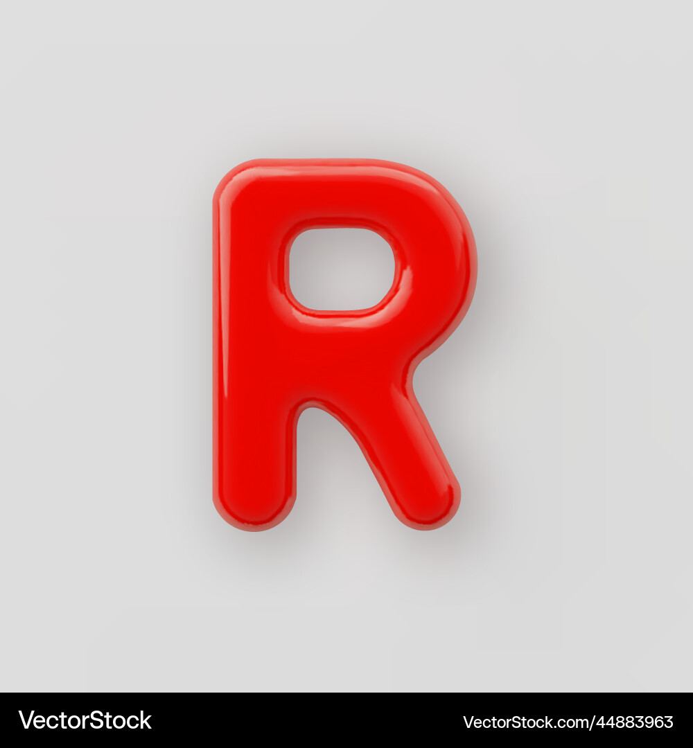 3d red plastic uppercase letter r with a glossy Vector Image