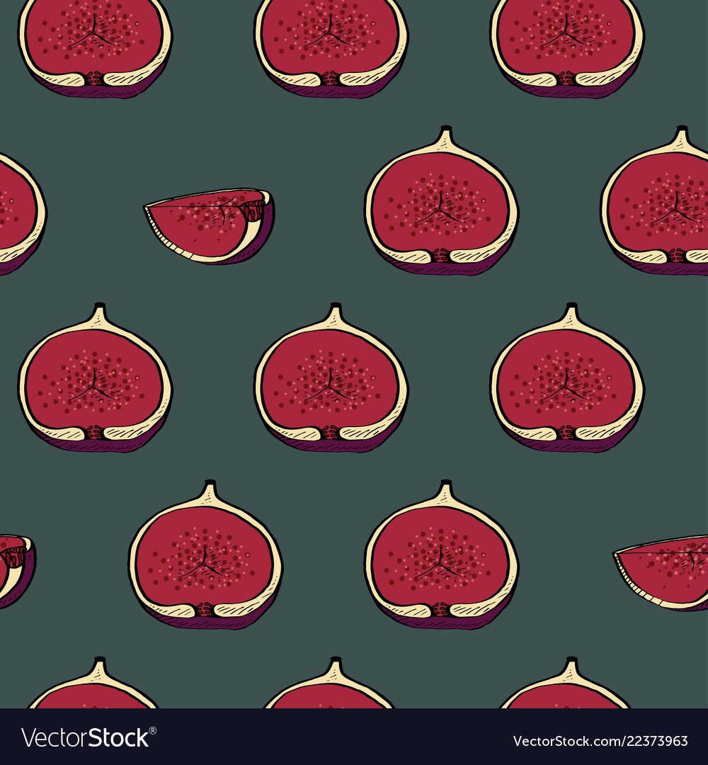 Calligraphy fig seamless dark pattern Royalty Free Vector