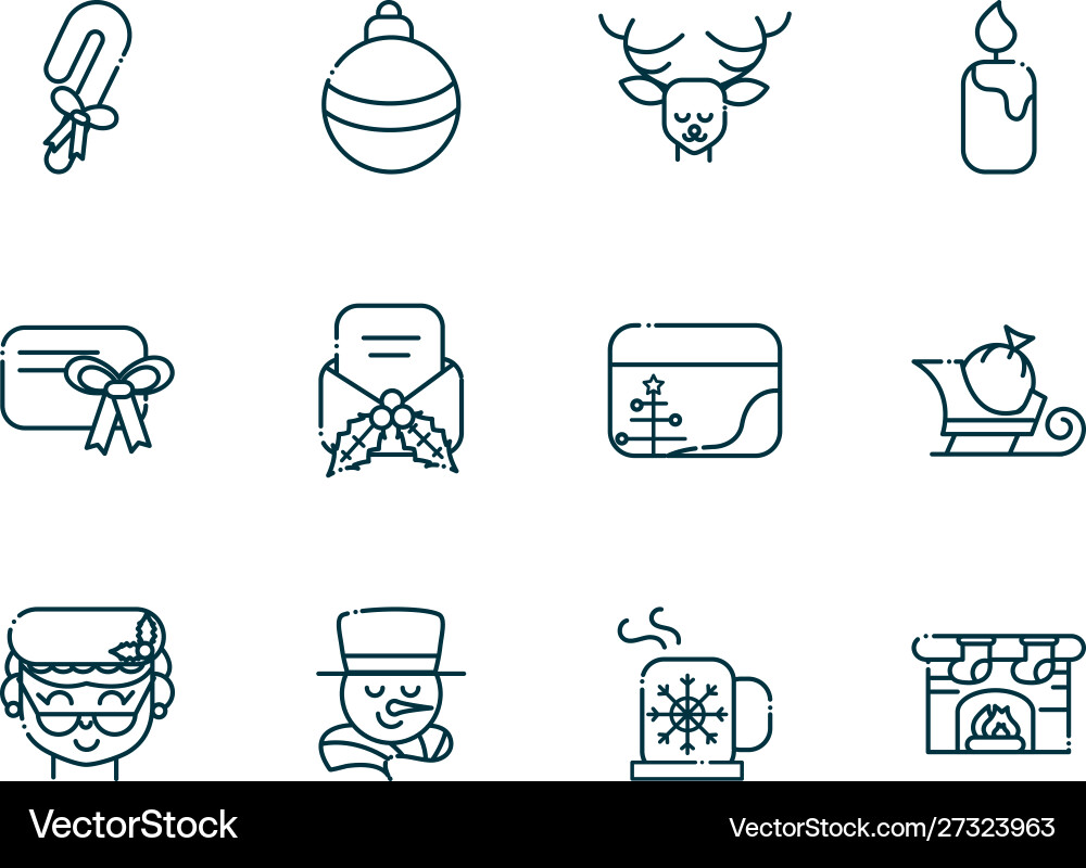 Happy christmas line icons collection Royalty Free Vector