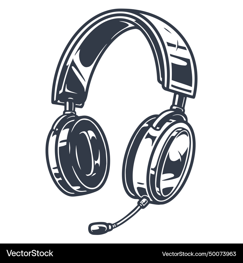 Headphones with microphone label monochrome Vector Image