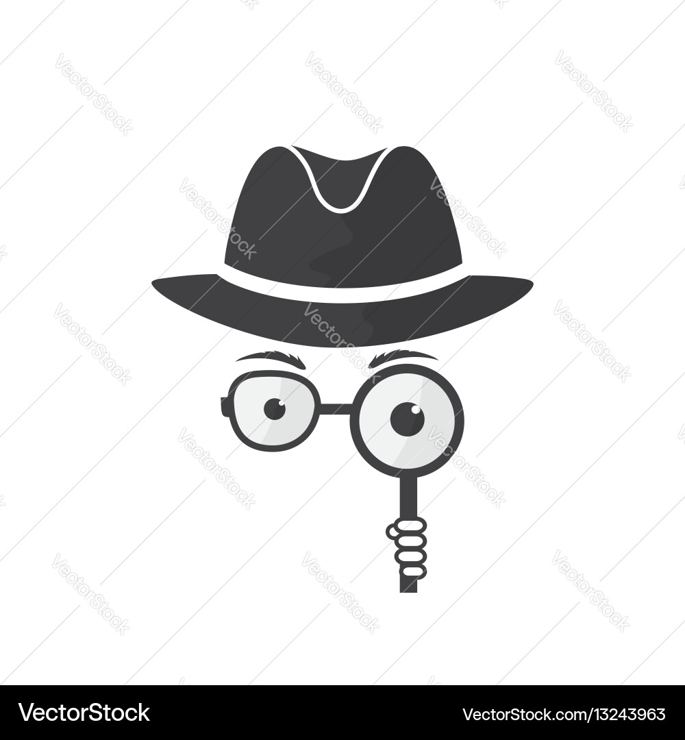 Man in hat spectacles and a magnifying glass Vector Image
