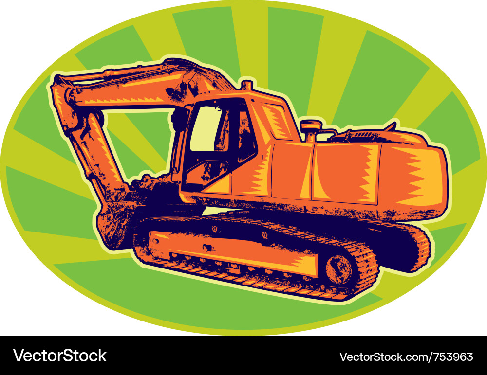 Mechanical digger excavator trac Royalty Free Vector Image