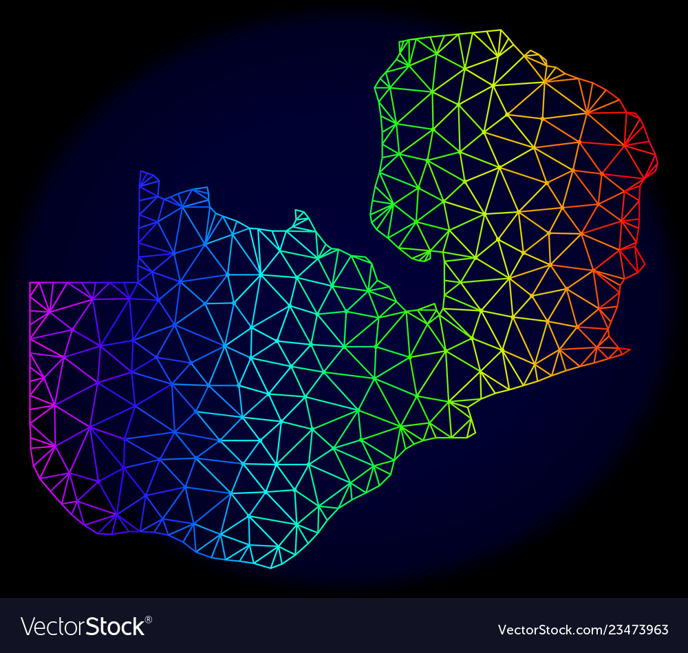 Polygonal wire frame rainbow mesh map Royalty Free Vector