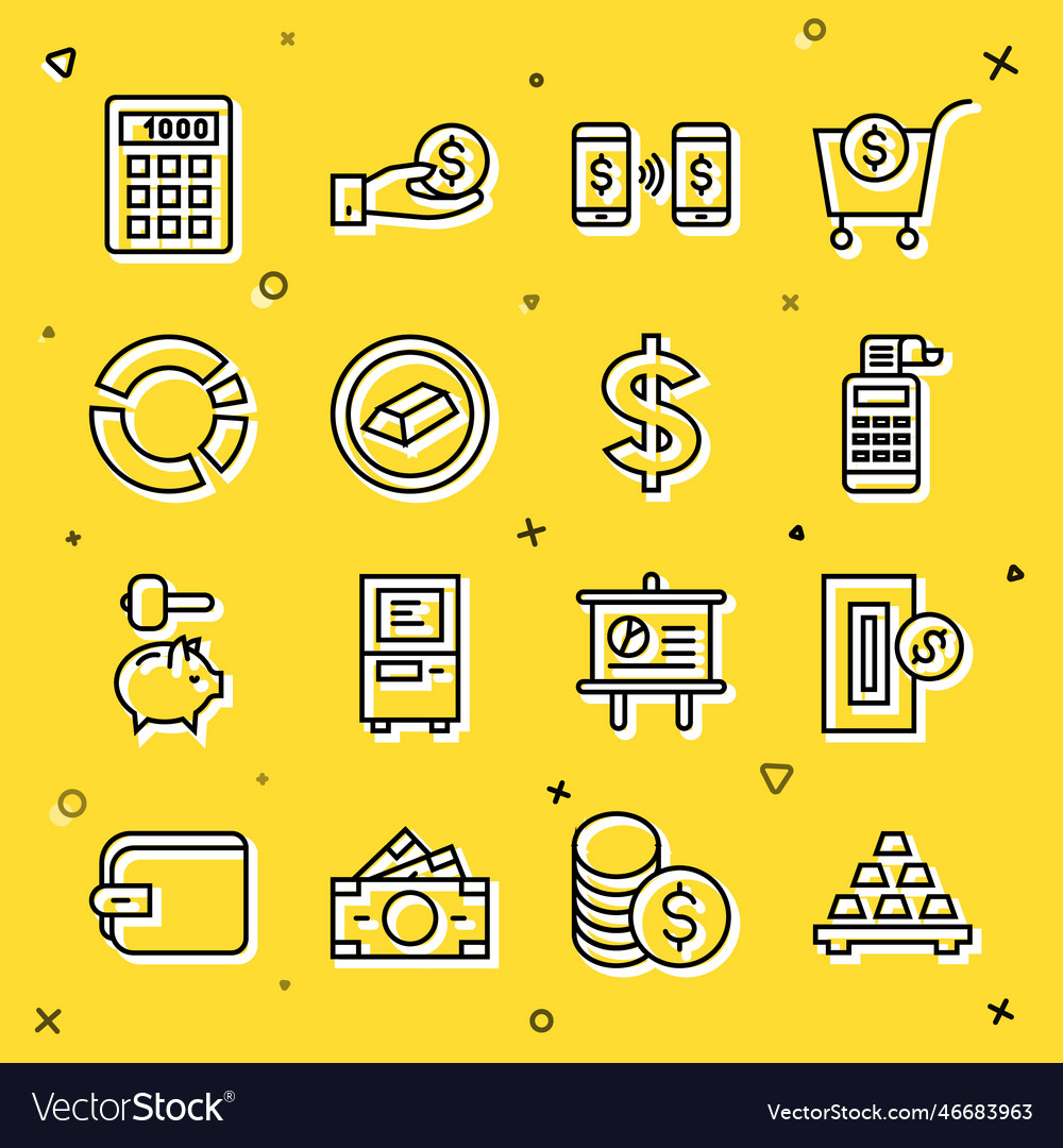 Set line gold bars inserting coin cash register Vector Image Set line gold bars inserting coin cash register Vector Image