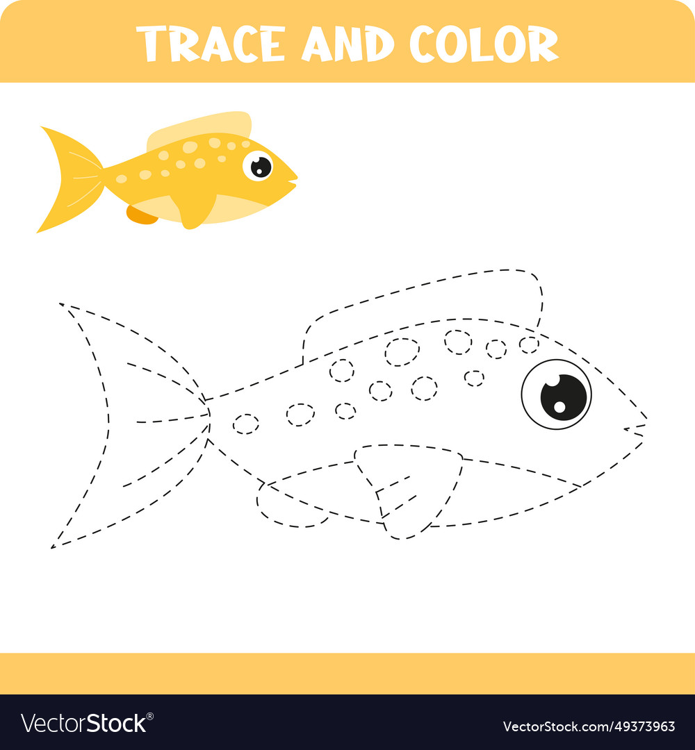 Trace and color game for kids activity worksheet Vector Image