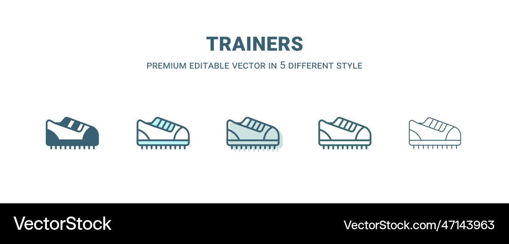 Trainers icon in 5 different style outline filled Vector Image
