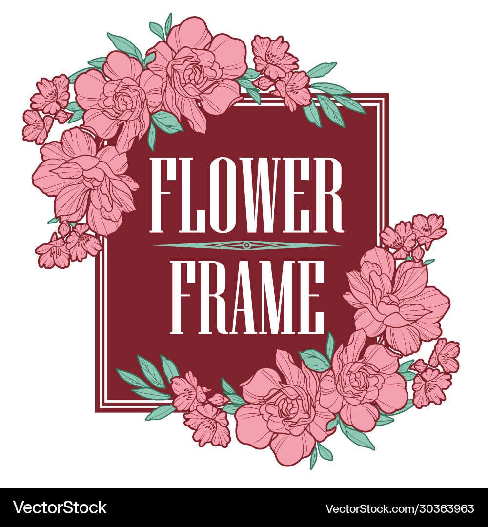 Vintage frame flower red and green Royalty Free Vector Image