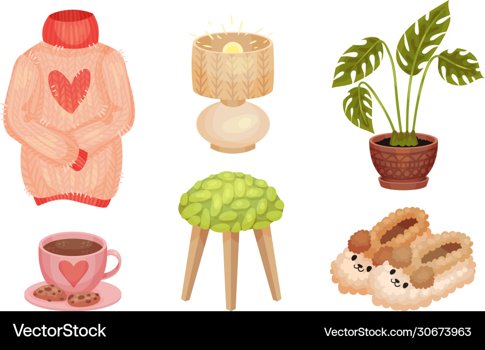 Warm and cozy home things like hot tea Royalty Free Vector