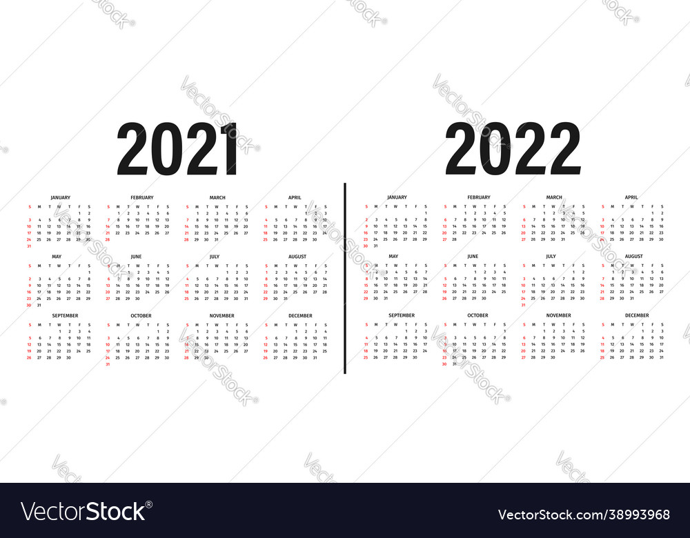Calendar 2021 and 2022 template layout Royalty Free Vector