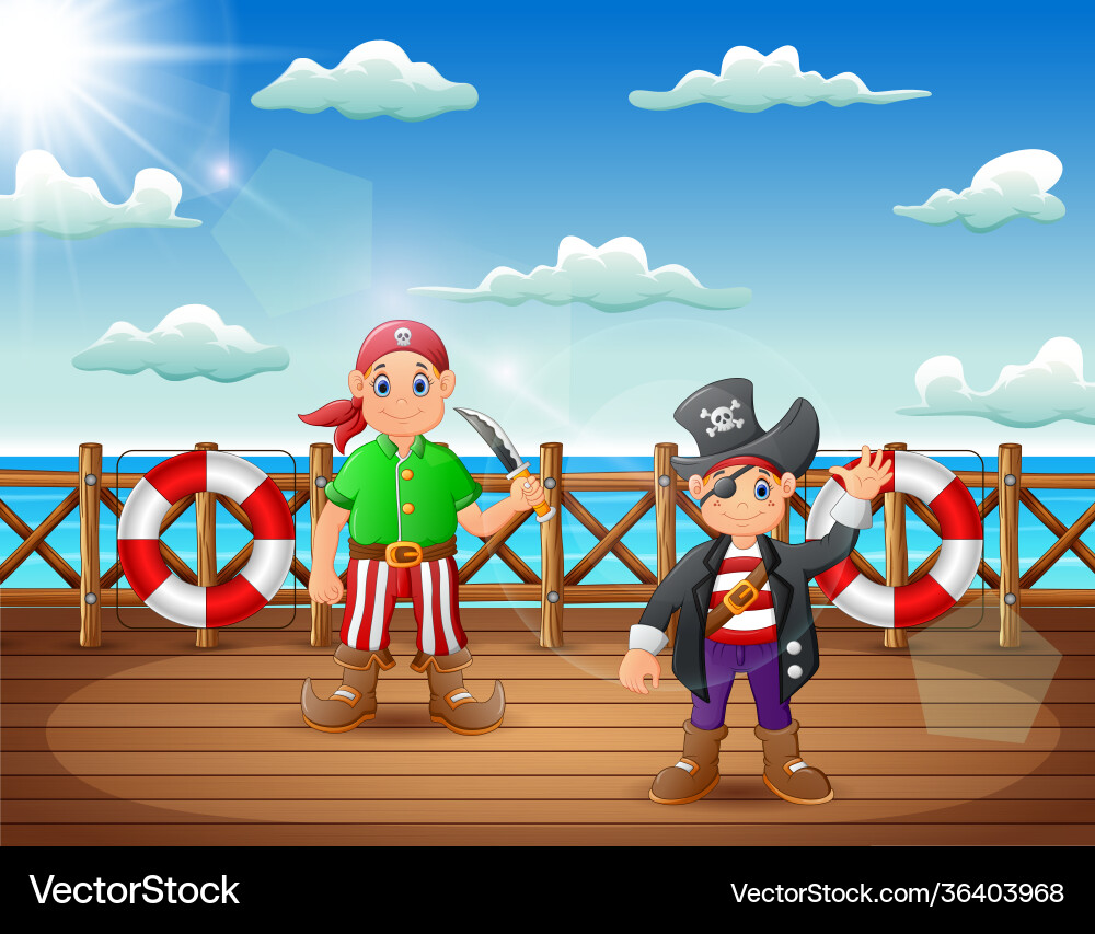 Cartoon pirate man on a decks ship Royalty Free Vector Image