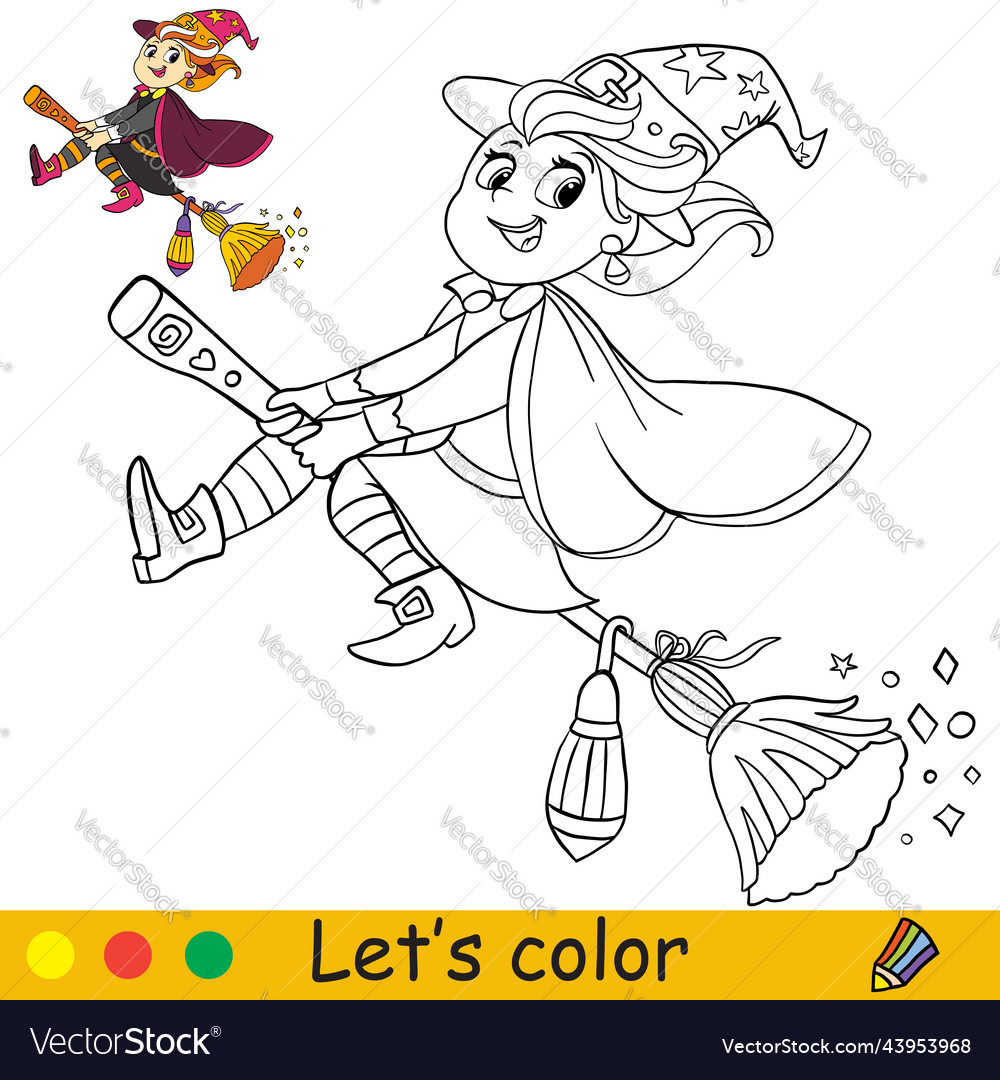 Kids coloring with template a halloween witch Vector Image