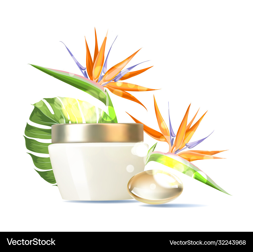 Natural cosmetics and green leaves Royalty Free Vector Image