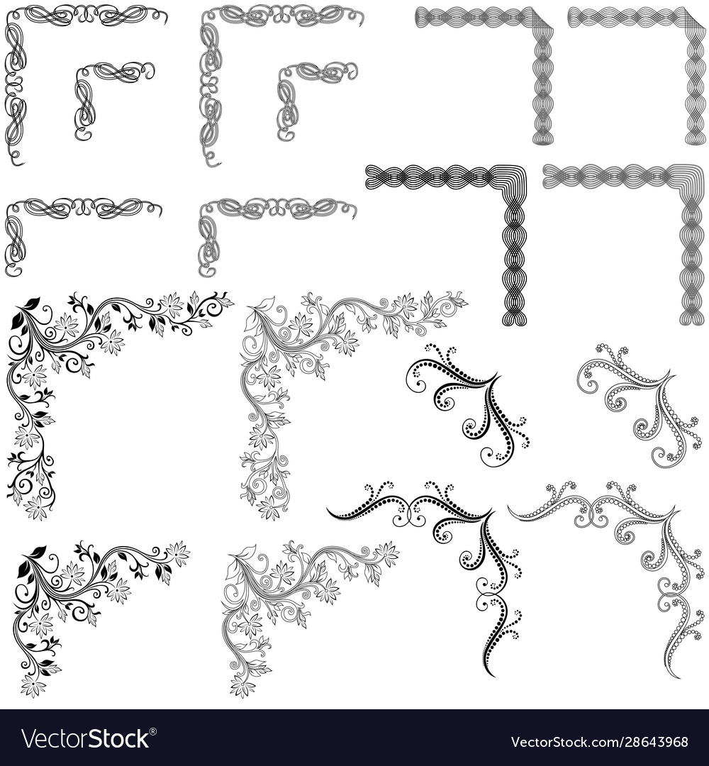Set floral corner design elements Royalty Free Vector Image