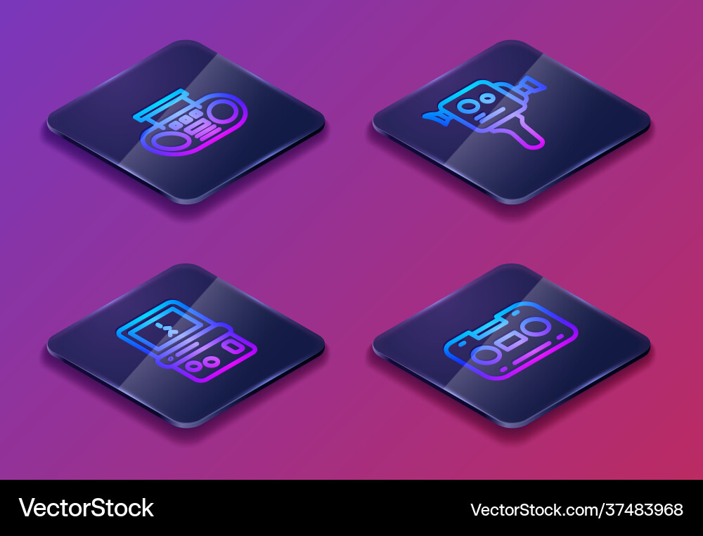 Set isometric line home stereo with two speakers Vector Image
